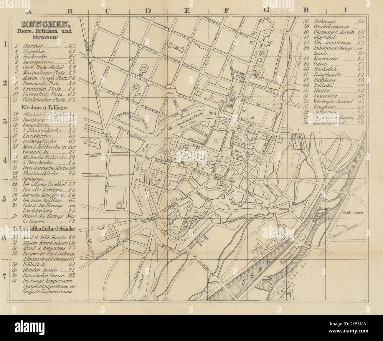 Munchen / Munich town city plan. Germany. BRADSHAW c1853 old antique ...