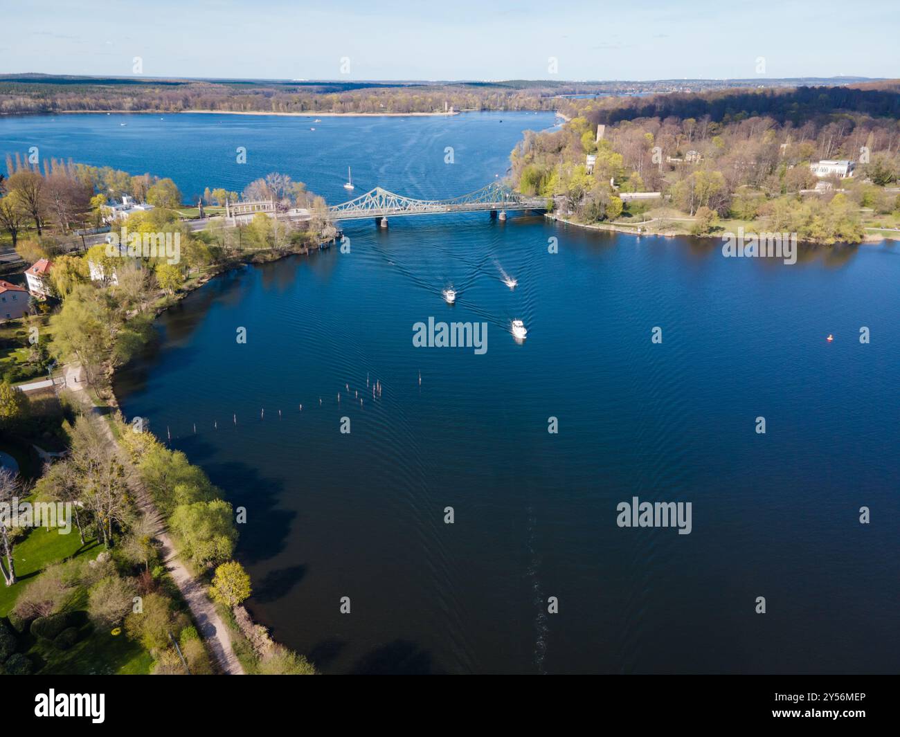 Top view of the Glienicke Bridge, which spans the Havel between ...