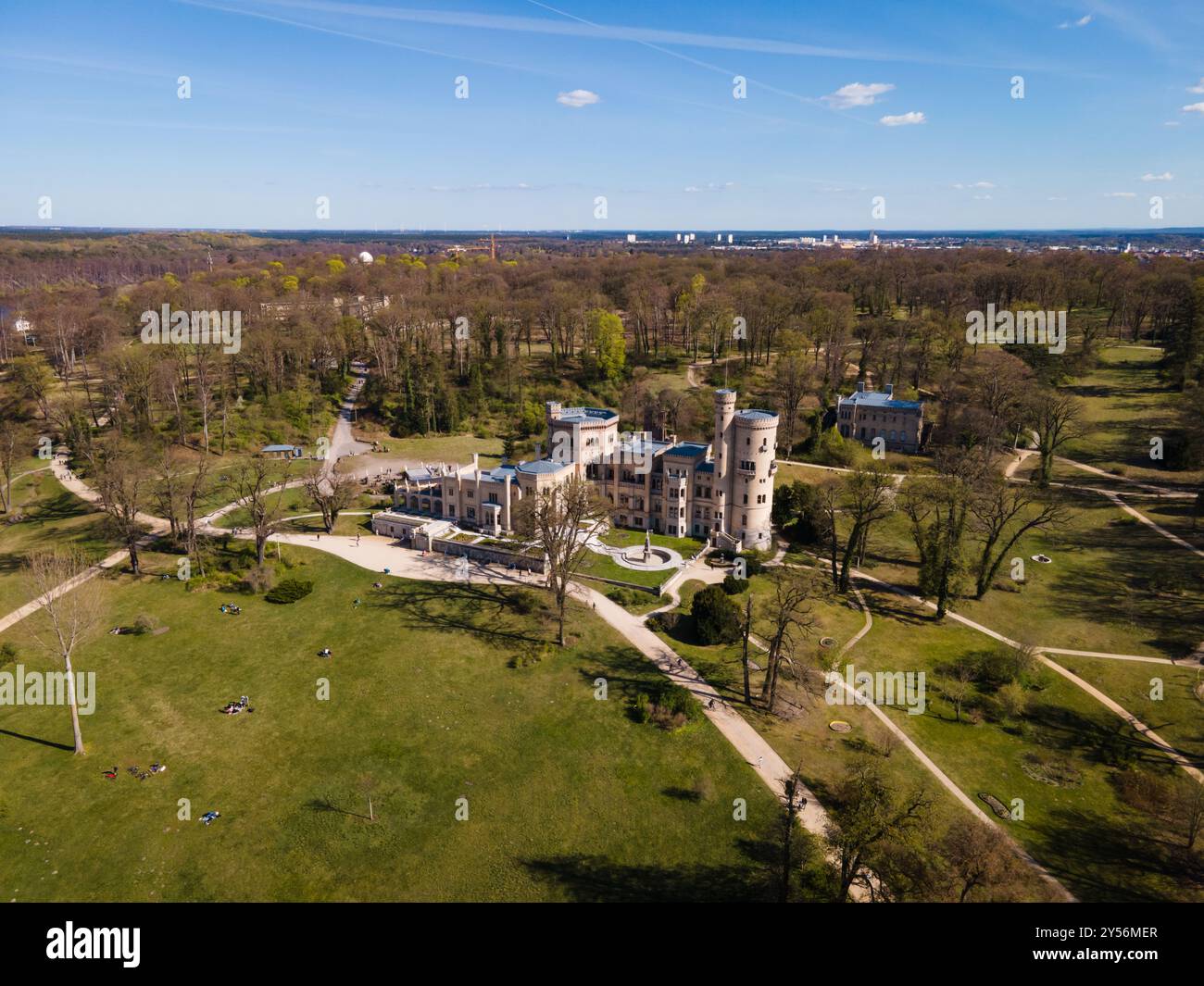 Aerial view of Castle Babelsberg from Frederick the Great at Babelsberg ...