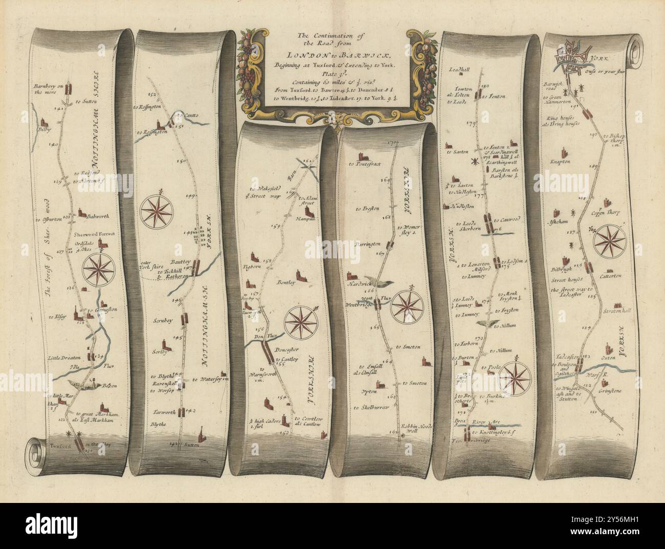 Tuxford - Bawtry - Doncaster - Wentbridge - York. OGILBY road map #7 ...