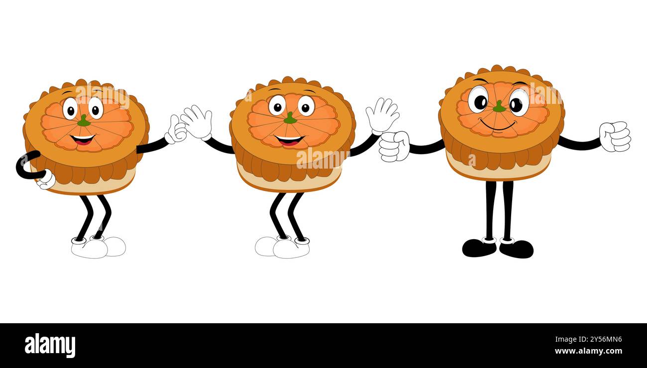 Cute happy funny character pumpkin pie set collection, cake cartoon ...