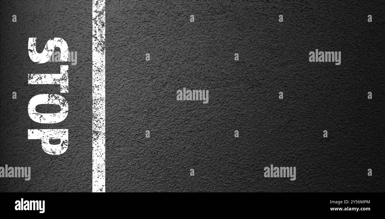 Asphalt road with stop lane marking, concrete highway surface, texture ...