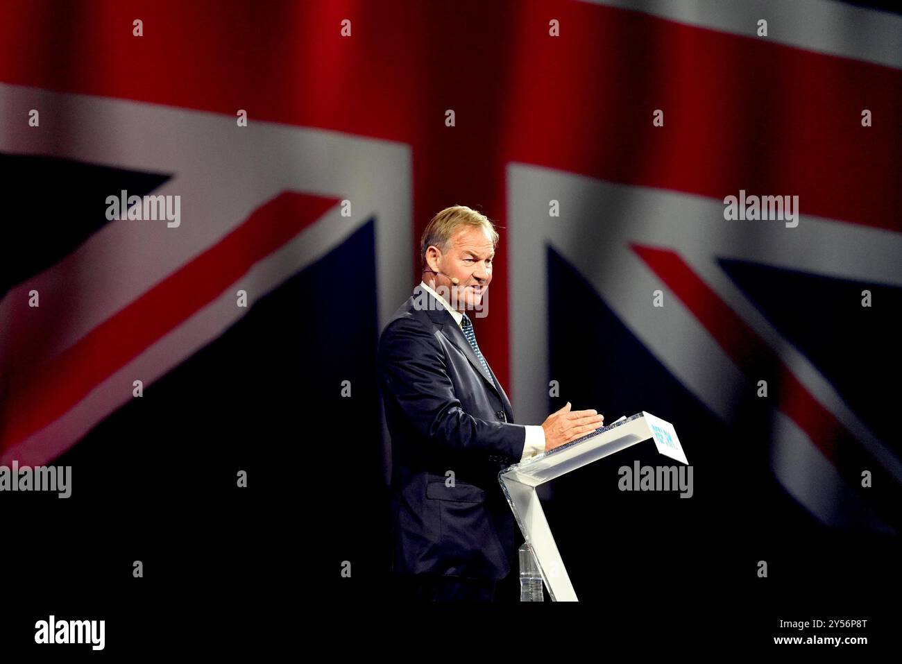 Reform UK MP Rupert Lowe speaks at the party's annual conference at the ...