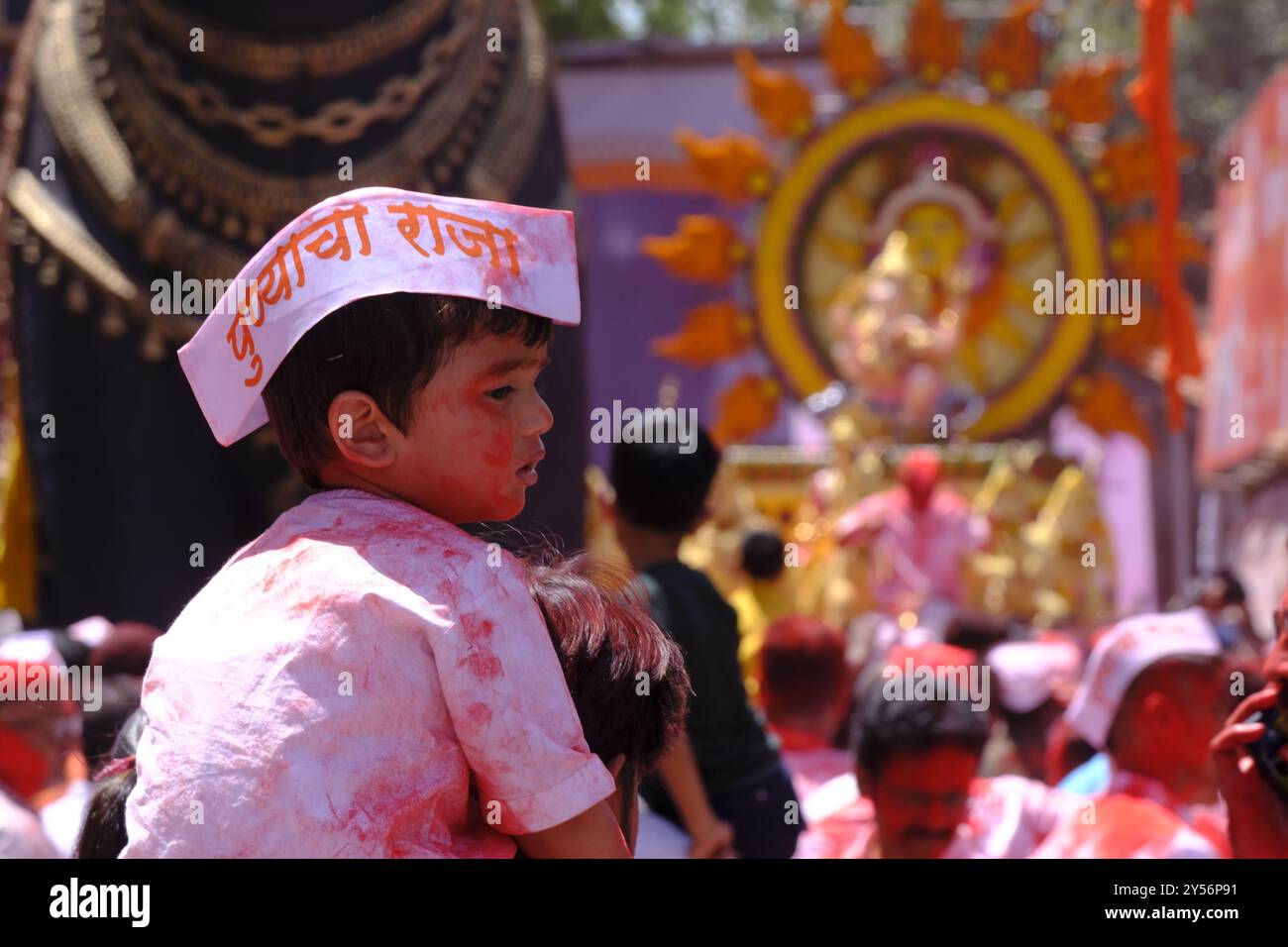 Pune, India - September 17, 2024, Pune Ganpati Visarjan Procession with ...