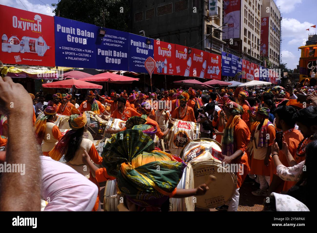 Pune, India - September 17, 2024, Pune Ganpati Visarjan Procession with ...
