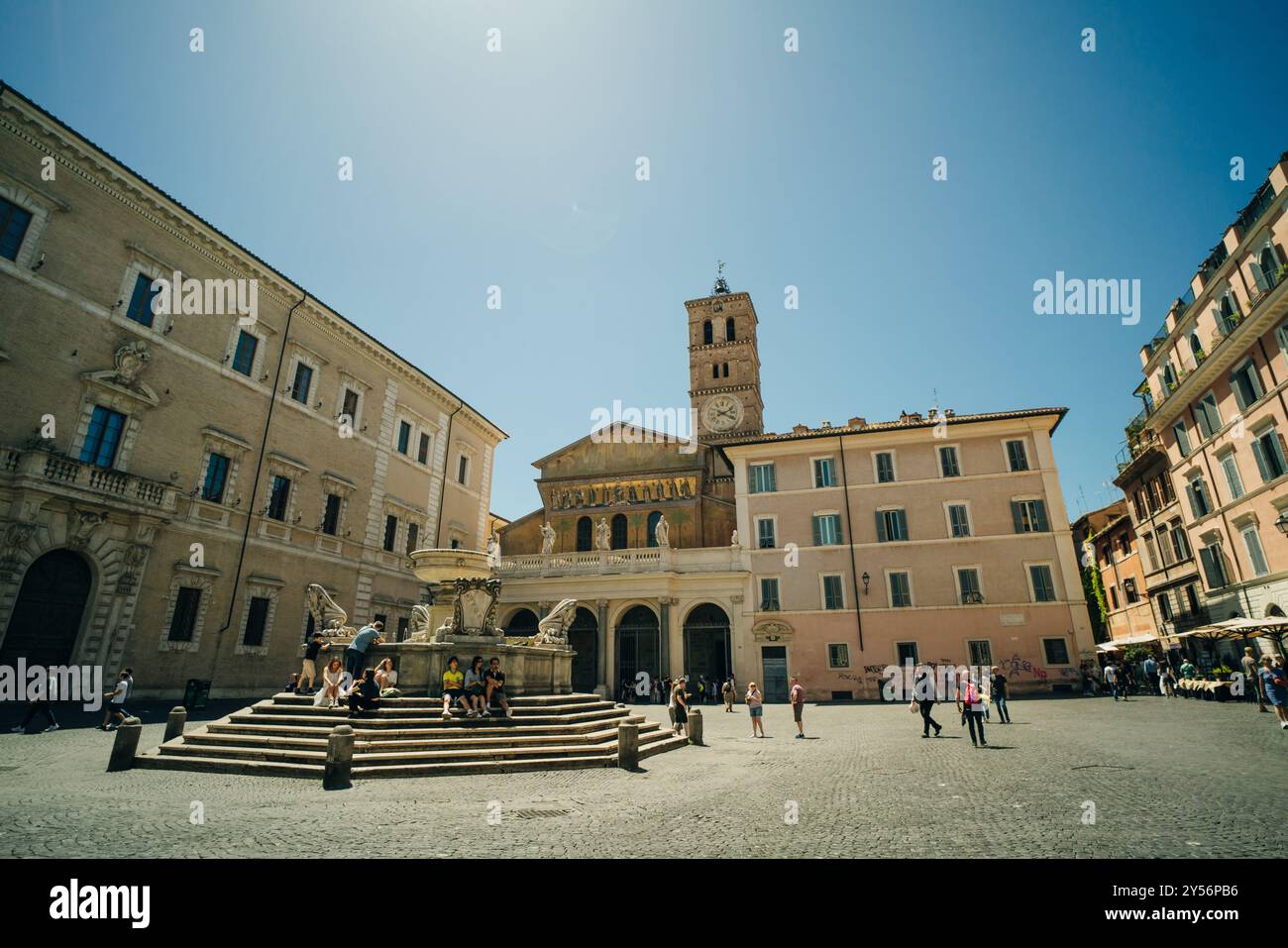 Rome, Italy - may 2 2024 Cityscape of Piazza di Santa Maria with ...