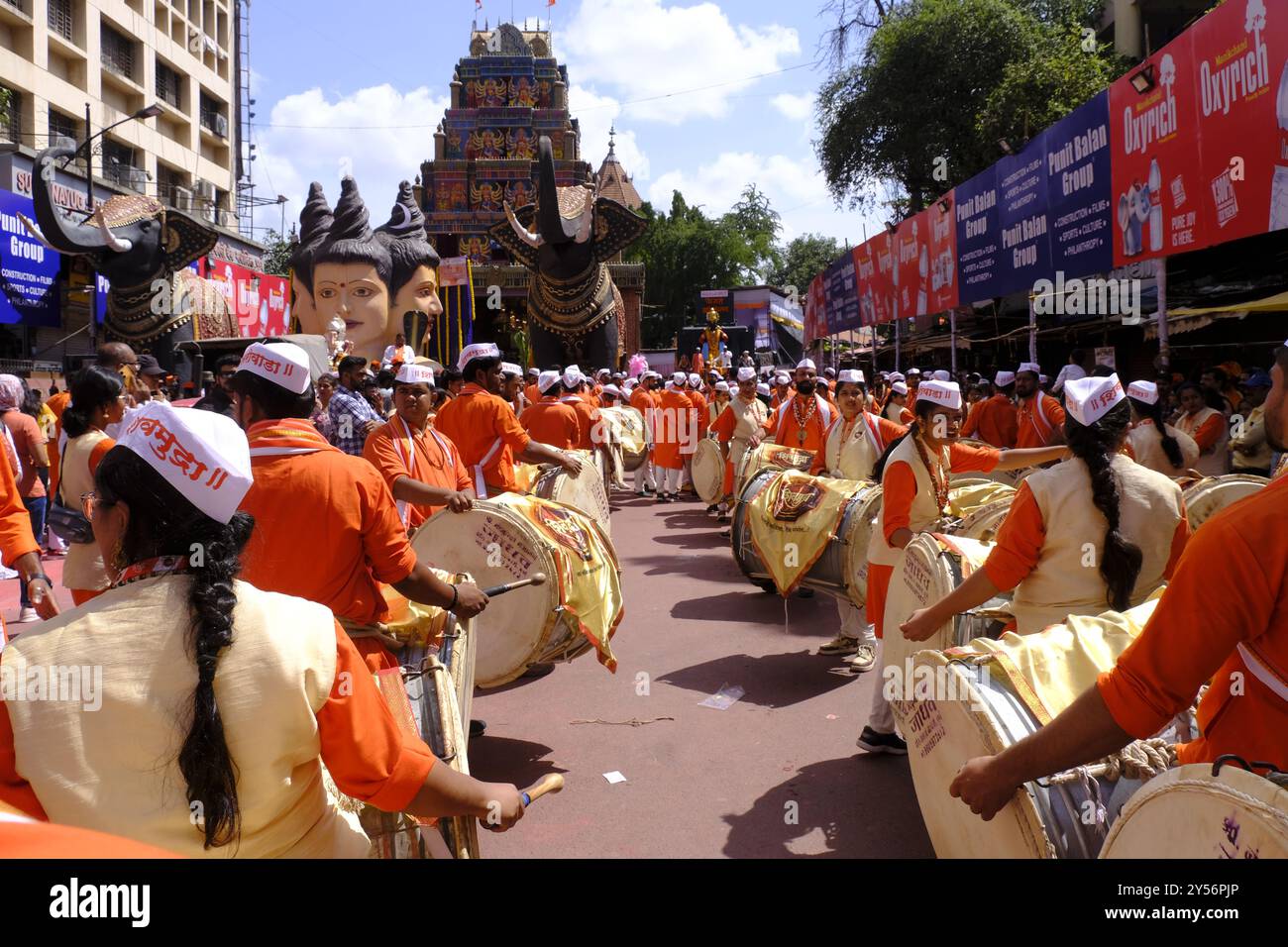 Pune, India - September 17, 2024, Pune Ganpati Visarjan Procession with ...