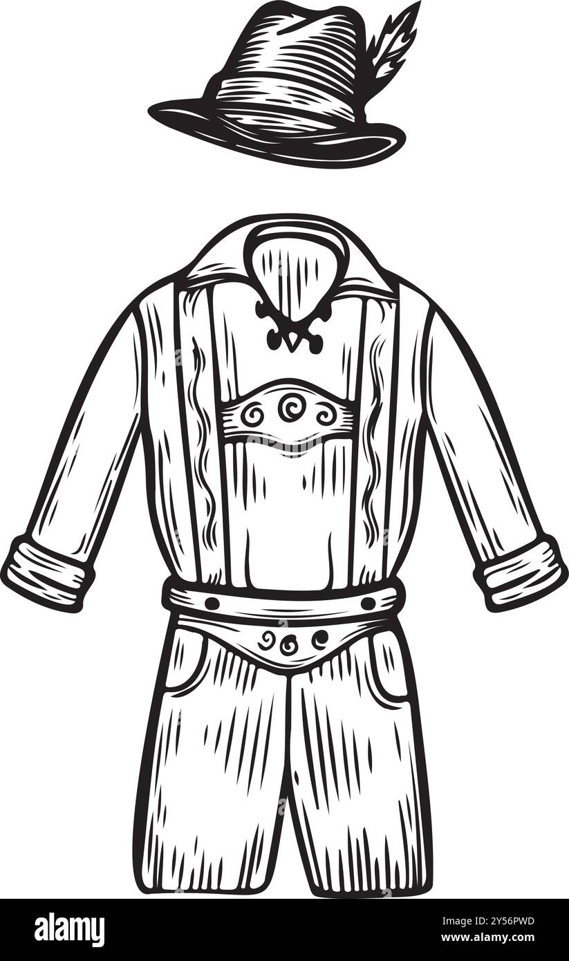 Bavarian male traditional clothing line drawing vector isolated on ...