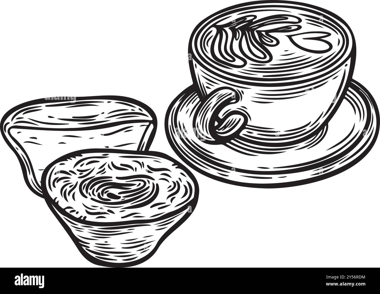 Coffee and portuguese cupcakes line drawing isolated on white ...