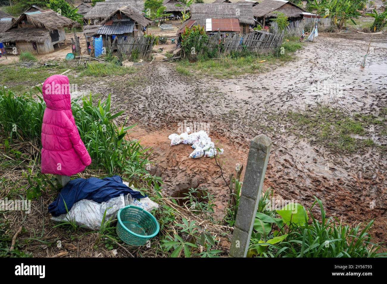 The first necessity bags are seen in the middle of a field on the mud ...