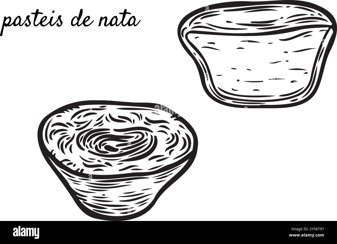 Pasteis de nata portuguese traditional dessert line drawing vector ...