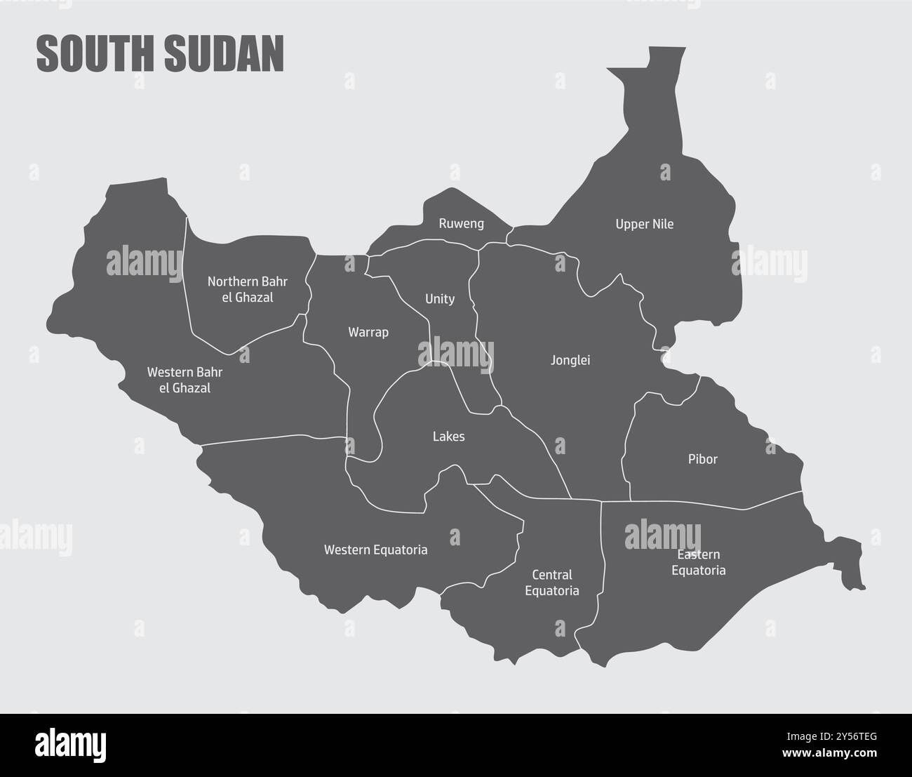 South Sudan administrative map with labels Stock Vector Image & Art - Alamy
