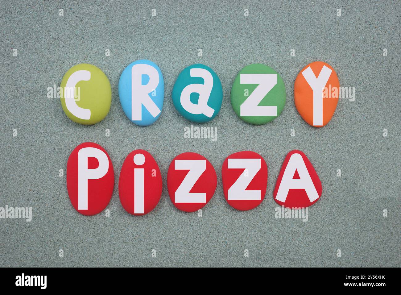Crazy Pizza, creative logo composed with hand painted multi colored ...