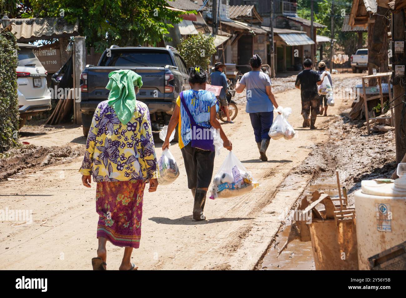 September 17, 2024, Chiang Rai, Thailand: A view of flood victims ...