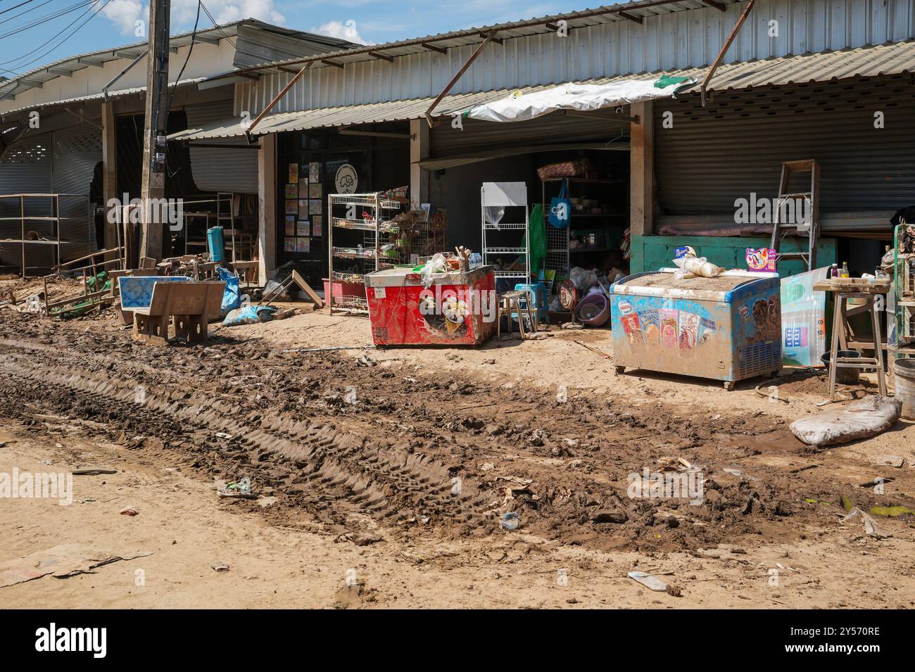 Chiang Rai, Thailand. 17th Sep, 2024. A view of a devastated ...