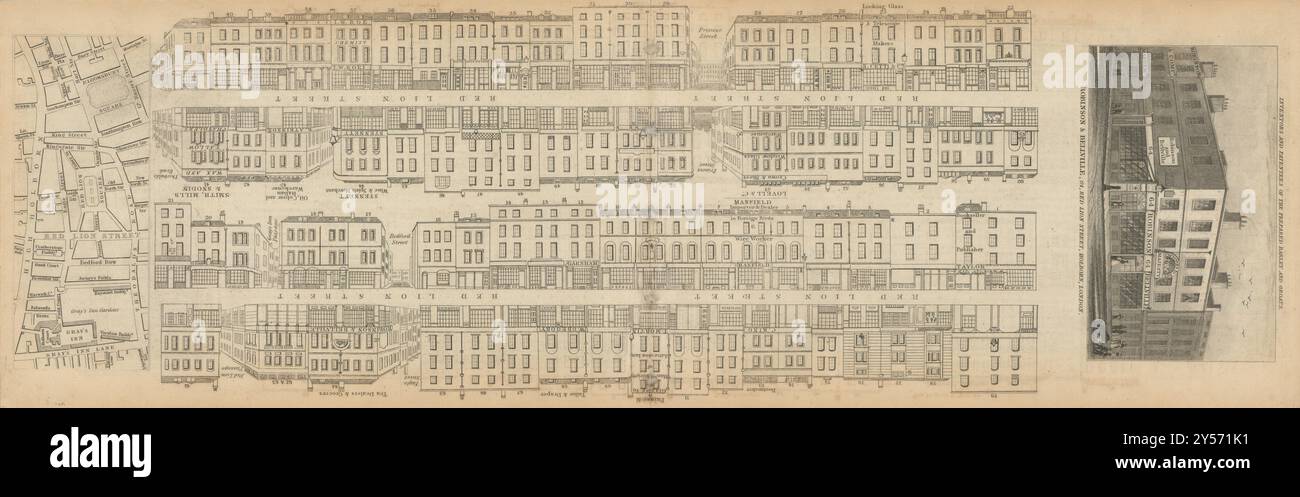 Tallis London Street View #29 Red Lion Street, Holborn 1838 old antique ...
