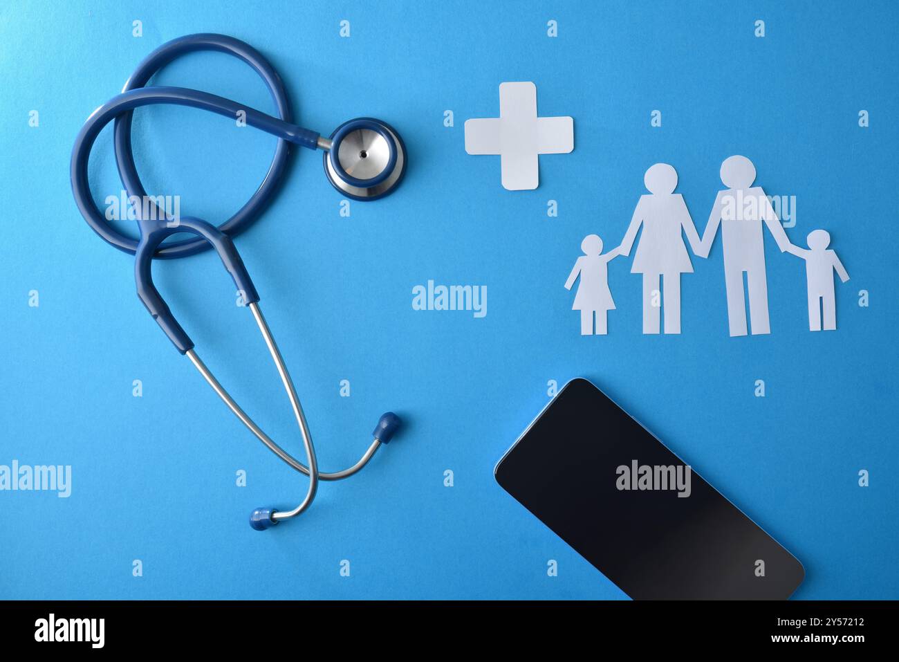 Online healthcare family help and health background with stethoscope ...