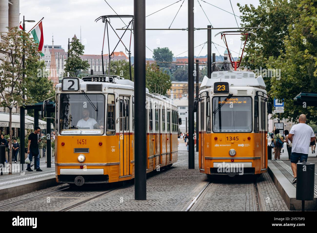Budapest, Hungary - August 10, 2024: Traditional yellow tram in the ...