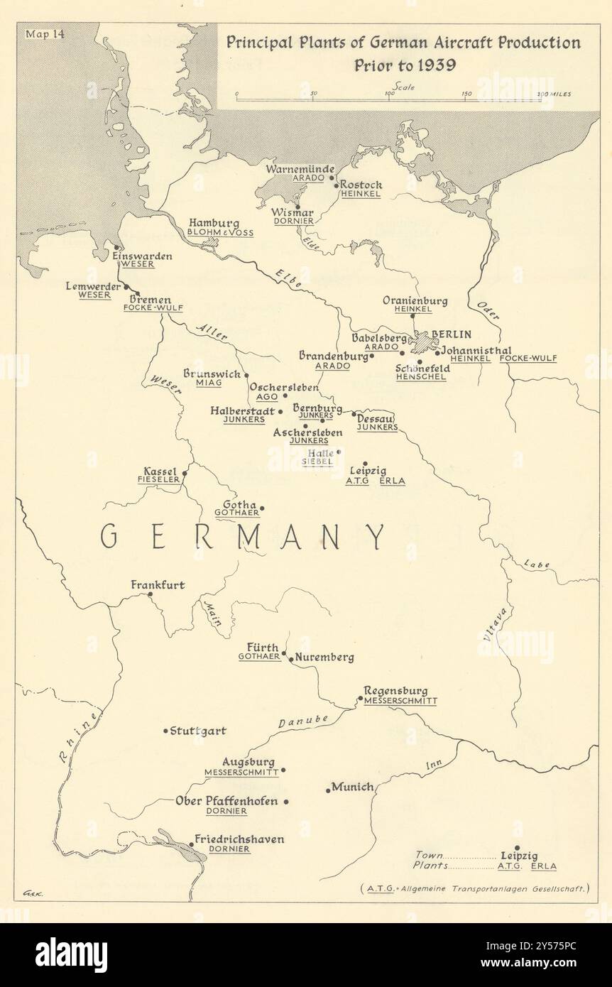 Main German aircraft factories prior to 1939. World War Two 1961 old ...
