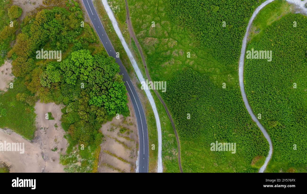 A beautiful bike path shot from above. Flying a quadcopter over a bike ...