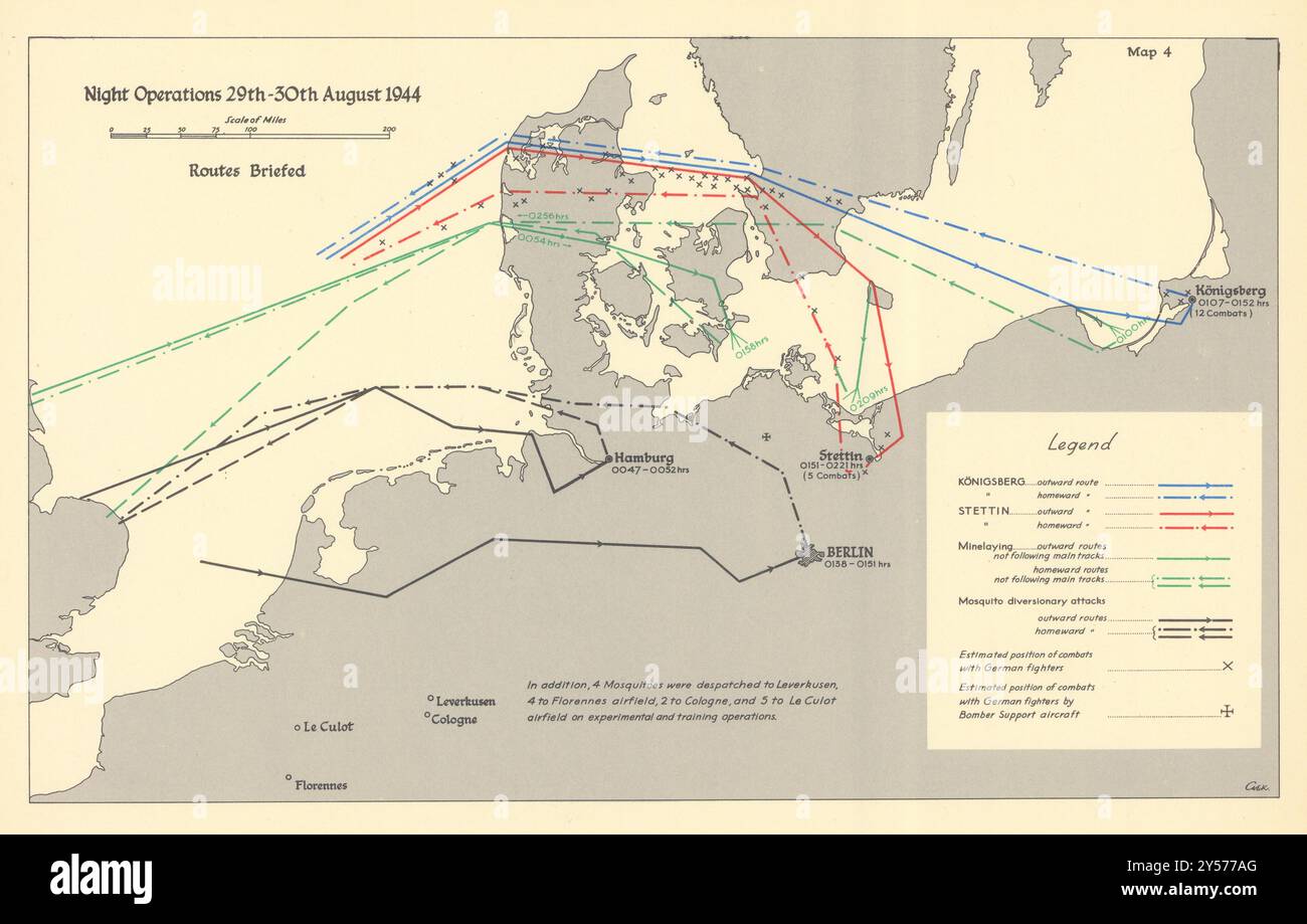 RAF Bomber night operations 29-30 August 1944. Routes briefed. WW2 1961 ...