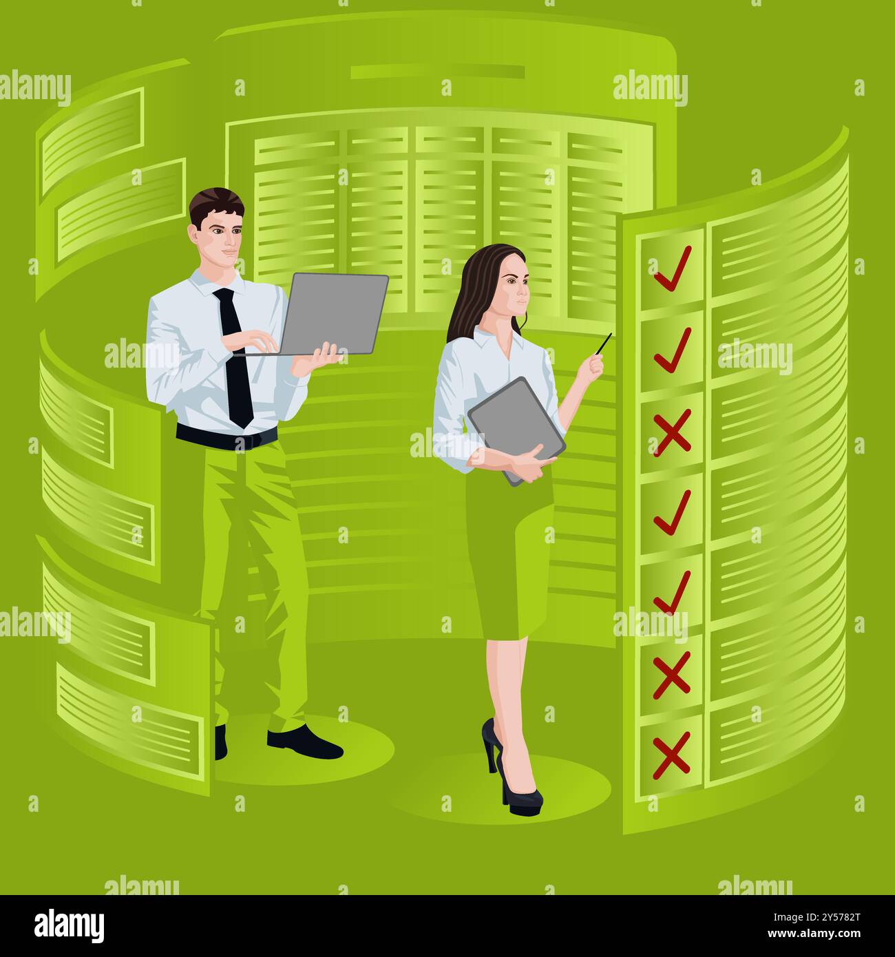 Man and woman study the survey results to identify and understand ...
