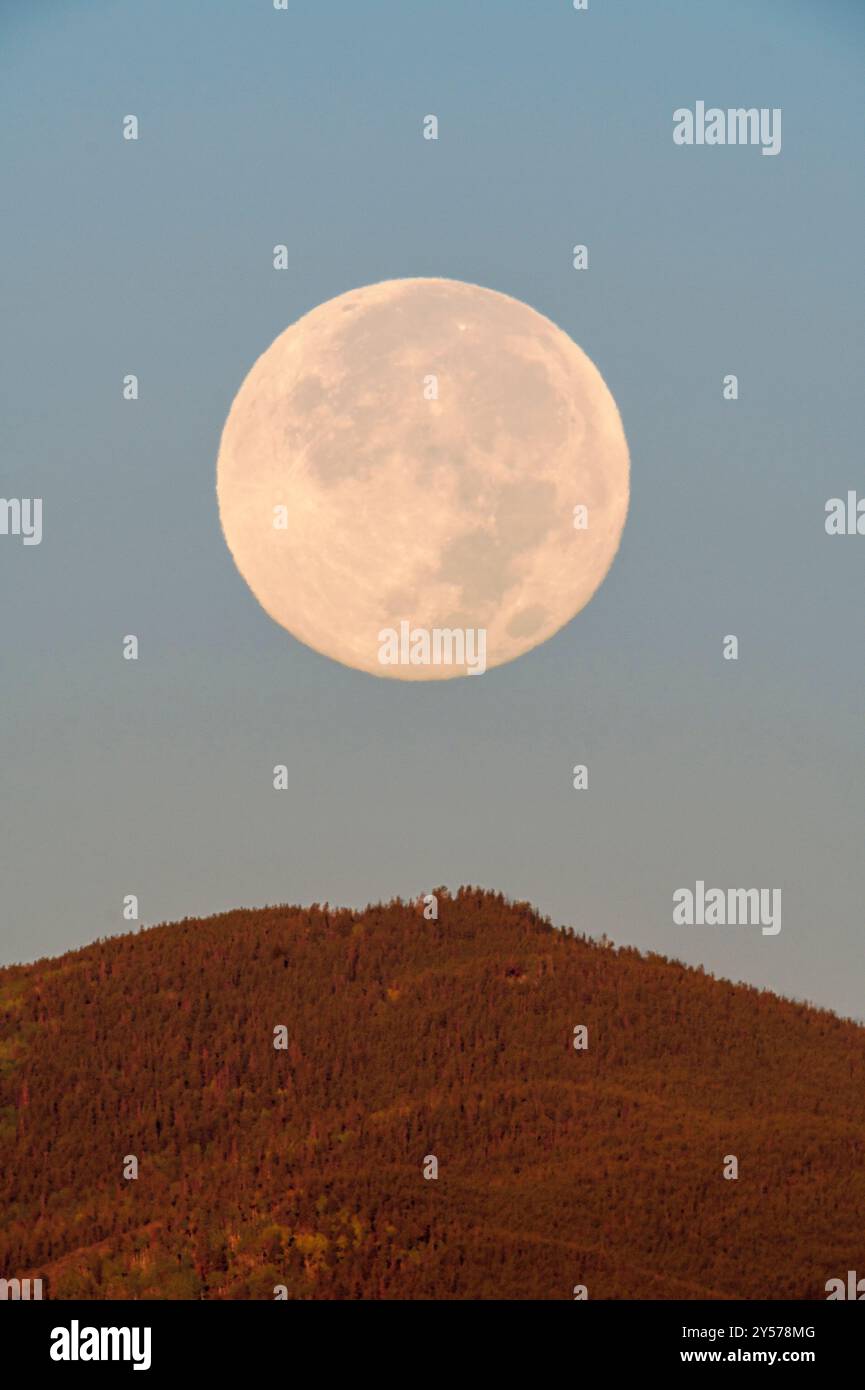 Full Harvest Super Moon setting over Rocky Mountains; Salida; Colorado ...