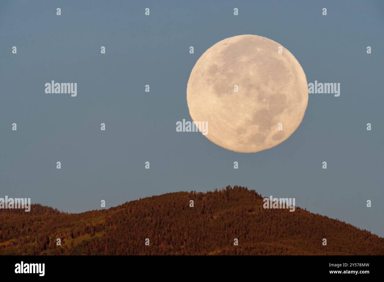 Full Harvest Super Moon setting over Rocky Mountains; Salida; Colorado ...