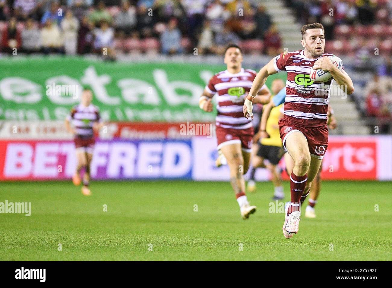 Wigan, England. 19th September 2024 - Jake Wardle of Wigan Warriors ...