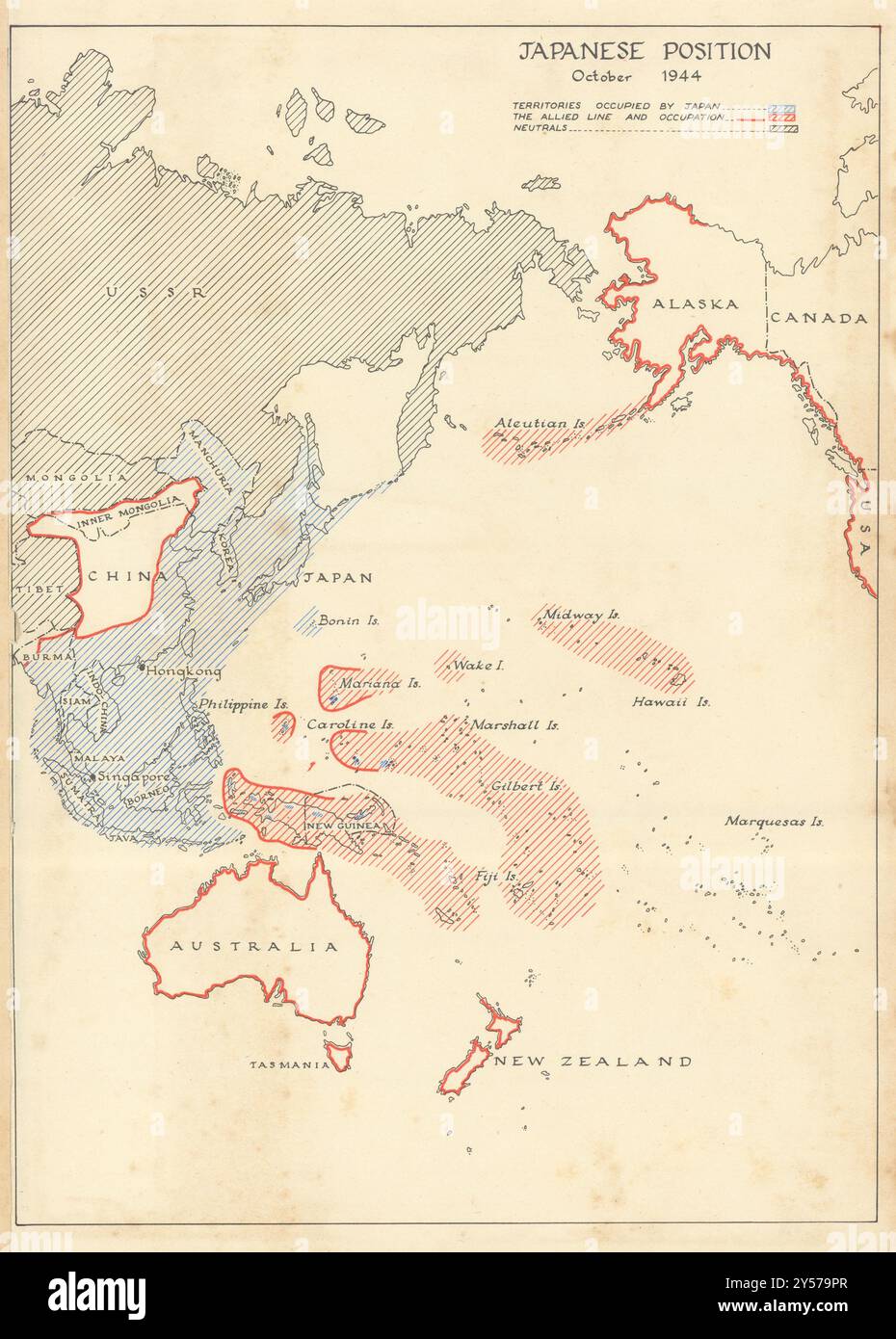 Japanese occupied territory, October 1944. World War Two 1956 old ...