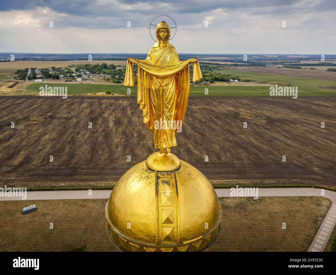 The Saint Mary statue on top of church at Belgorod oblast, a location ...