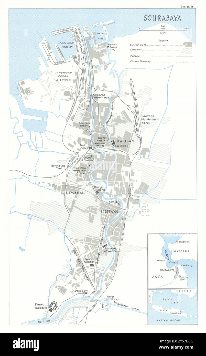 Sourabaya/Surabaya city plan 1945. World War Two 1969 old vintage map ...