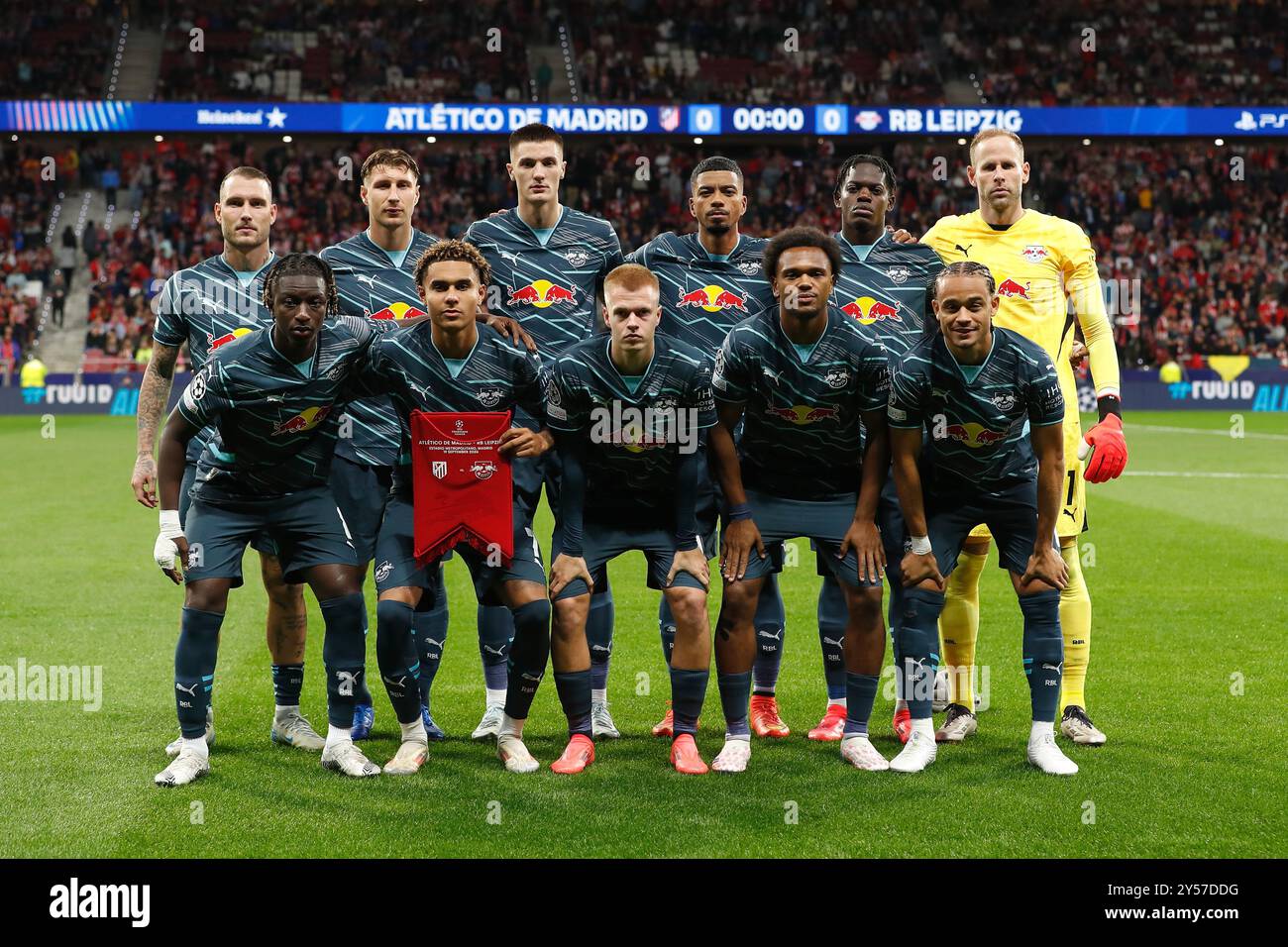 Madrid, Spain. 19th Sep, 2024. RB Leipzig team group line-up (Leipzig ...