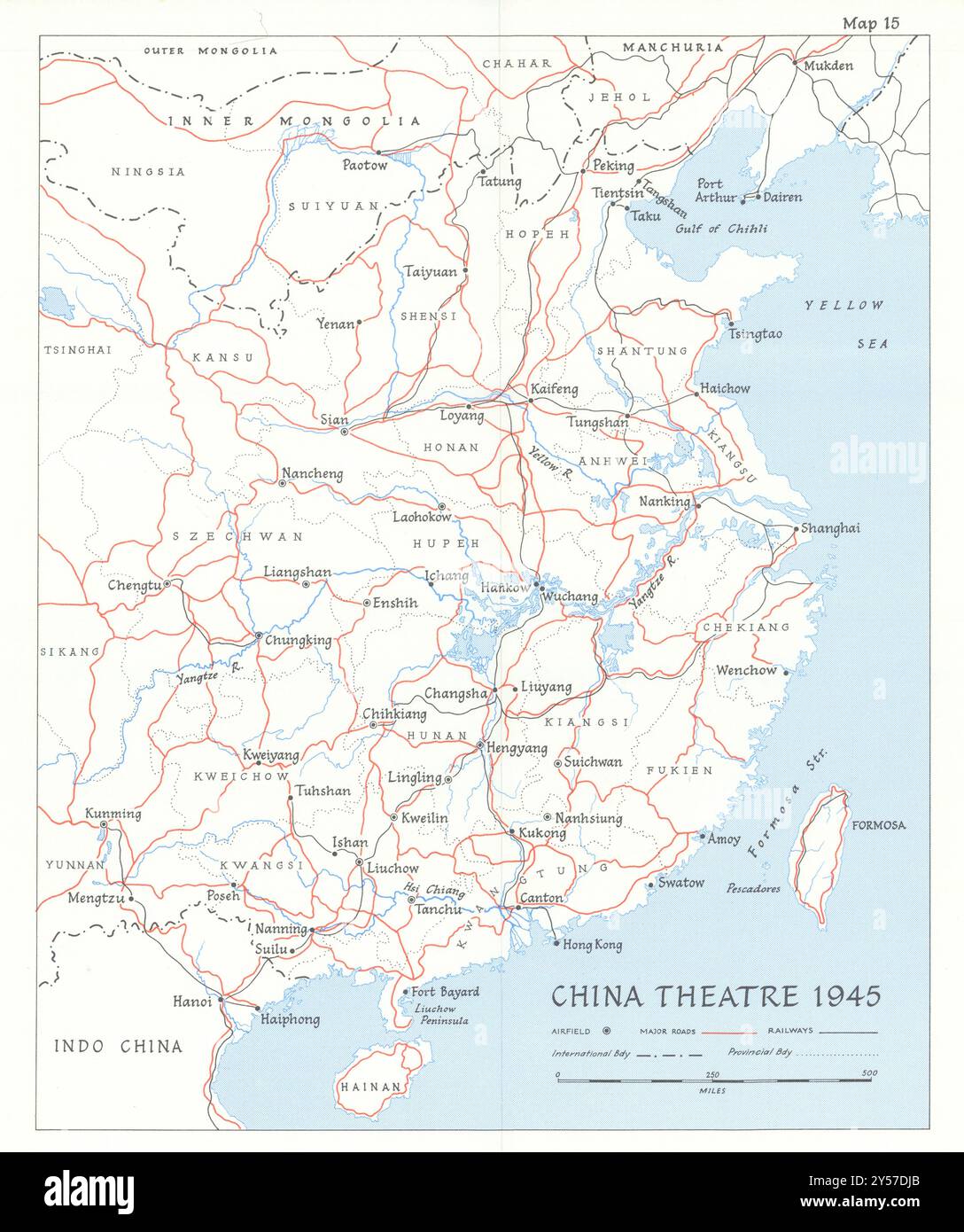 China Theatre 1945. Airfields roads railways. World War Two 1969 old ...