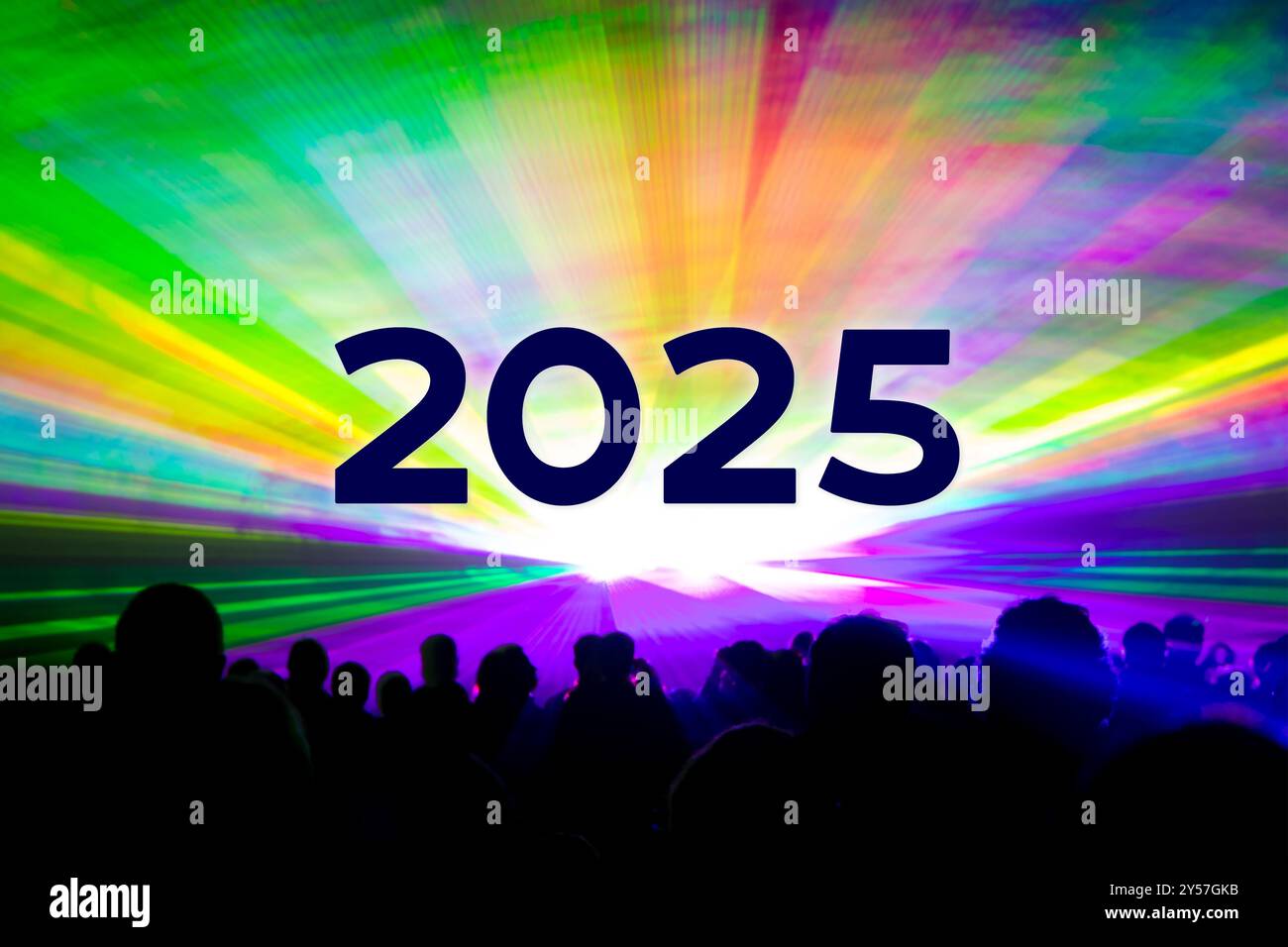Happy new year 2025 colorful laser show party people crowd. Luxury ...