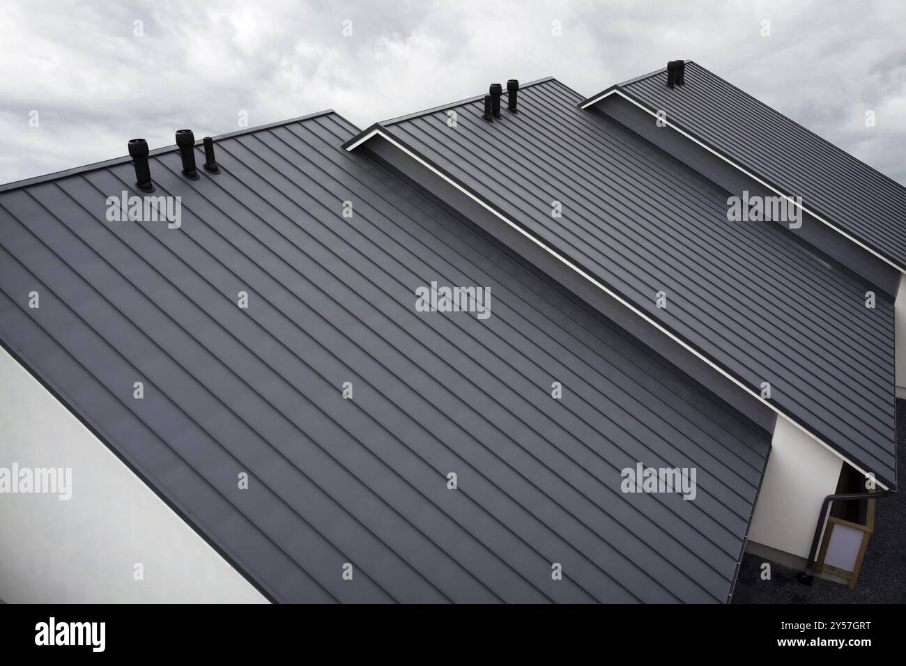 Close-up house retro roof panel with standing seam and fasteners ...