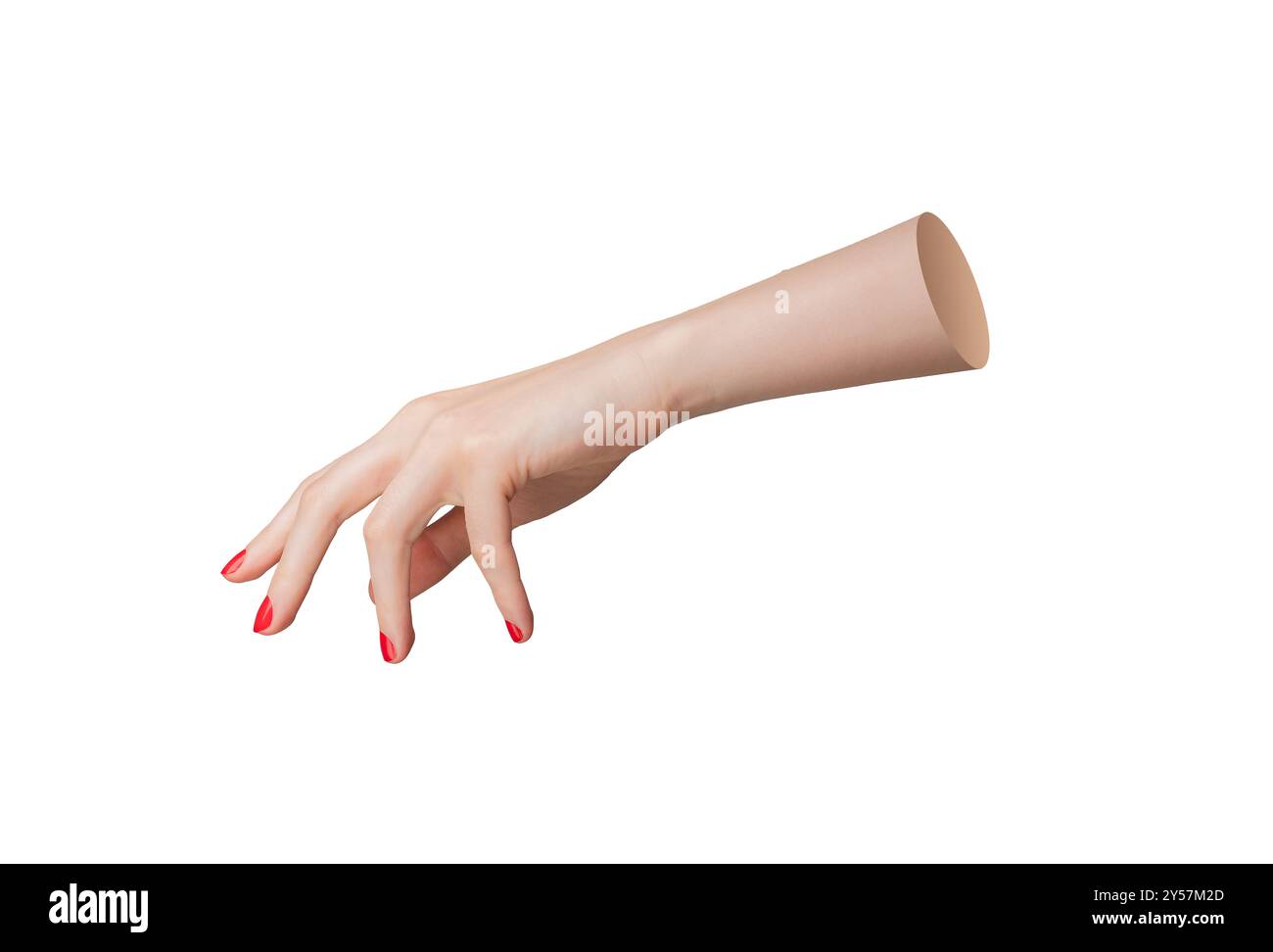 Outstretched womans hand isolated on white background. Empty arm ...