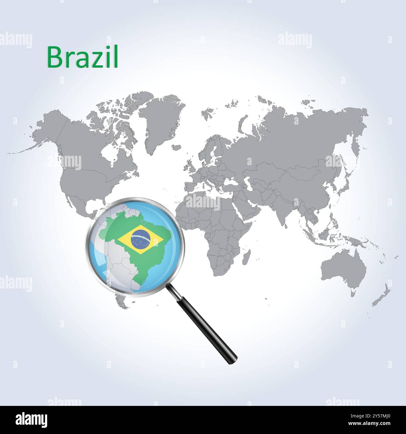 Brazil Magnified Map and Flag, Brazil Enlargement Maps, Vector Art ...