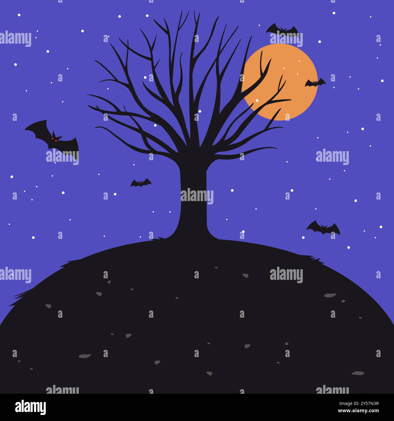 Halloween haunted tree on a hill. Spooky scary tree on a full moon ...