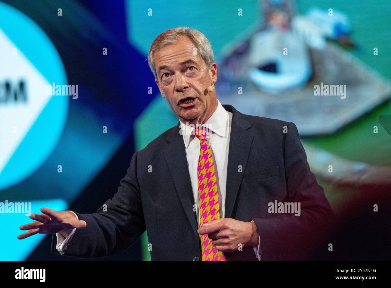 Nigel Farage leaders speech REFORM UK. The speech ended with fireworks ...