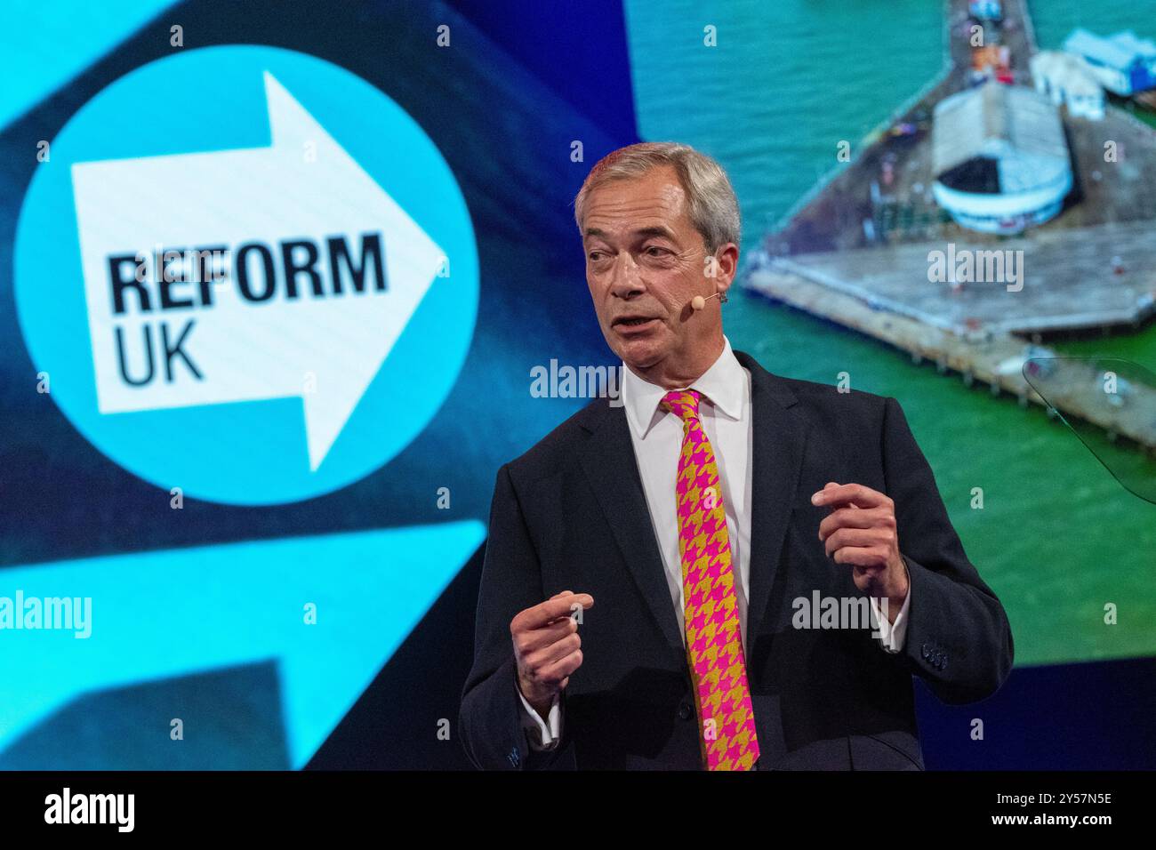 Nigel Farage leaders speech REFORM UK. The speech ended with fireworks ...