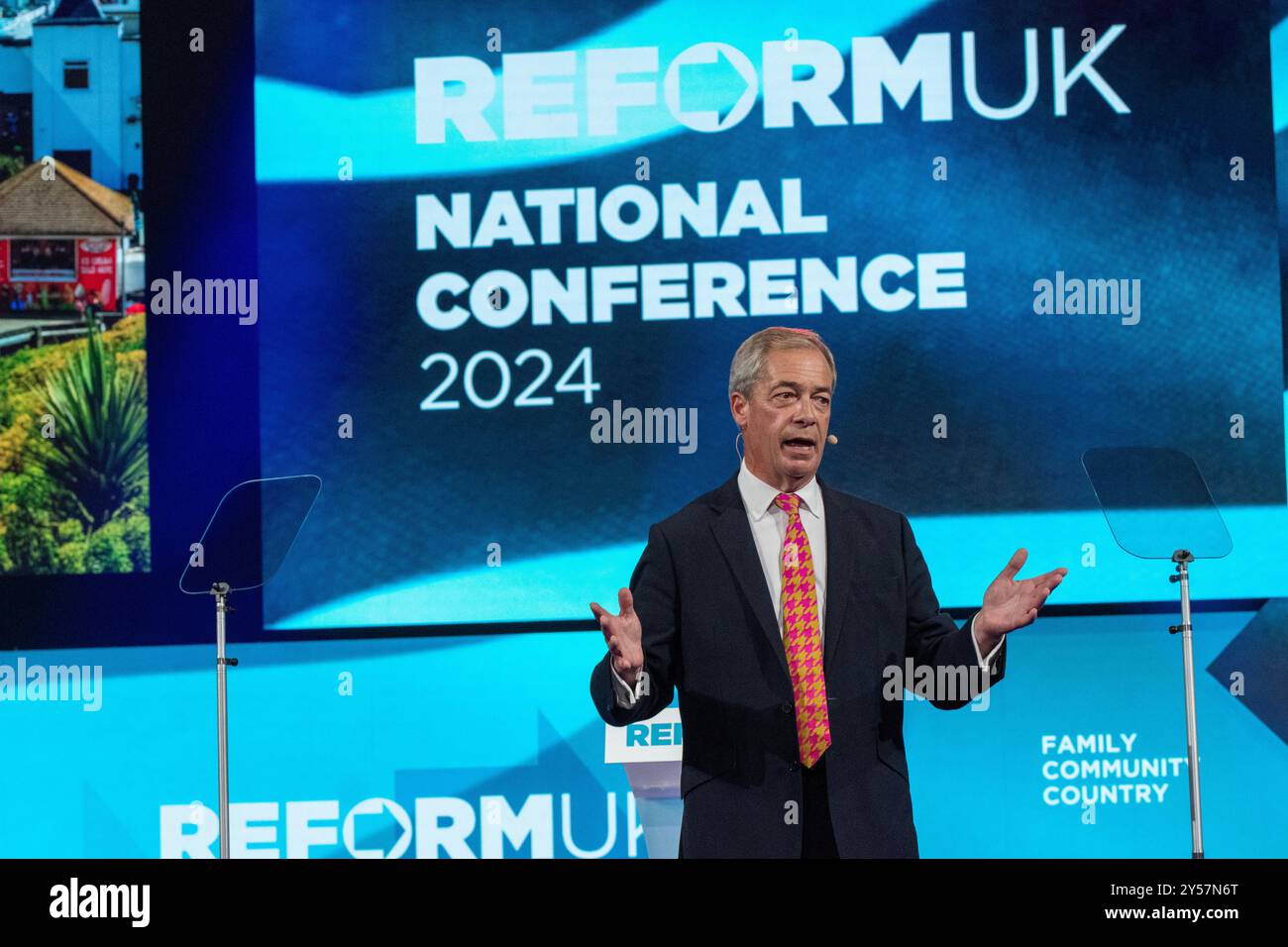 Nigel Farage leaders speech REFORM UK. The speech ended with fireworks ...