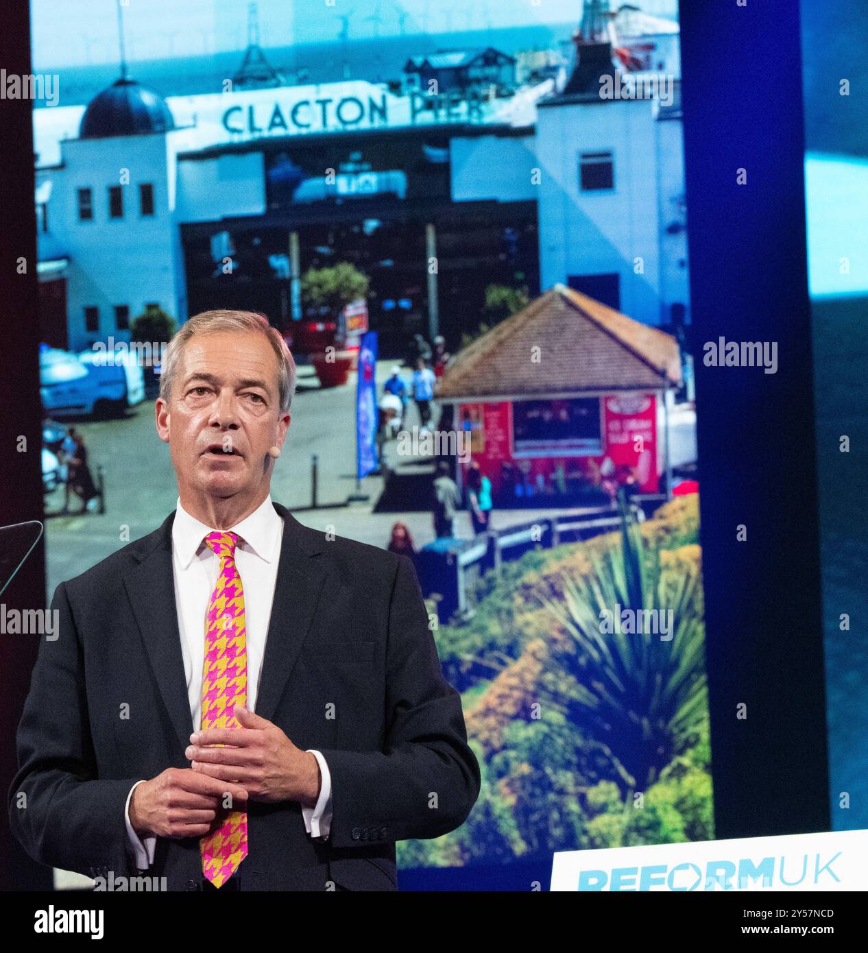 Nigel Farage leaders speech REFORM UK. The speech ended with fireworks ...