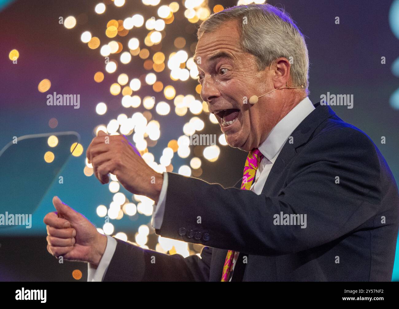Nigel Farage laughing at leaders speech REFORM UK. The speech ended ...