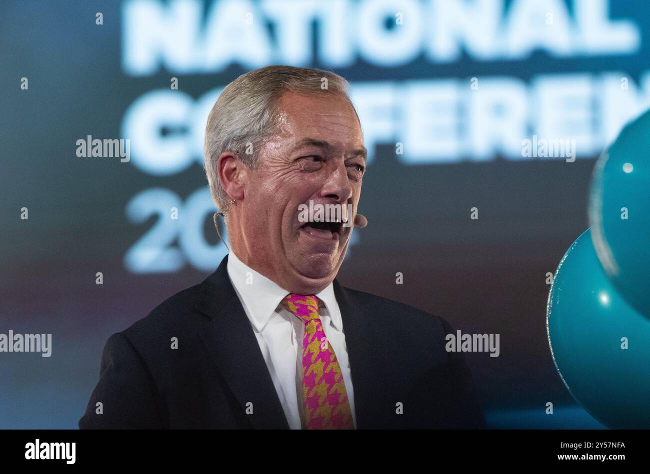 Nigel Farage laughing at leaders speech REFORM UK. The speech ended ...