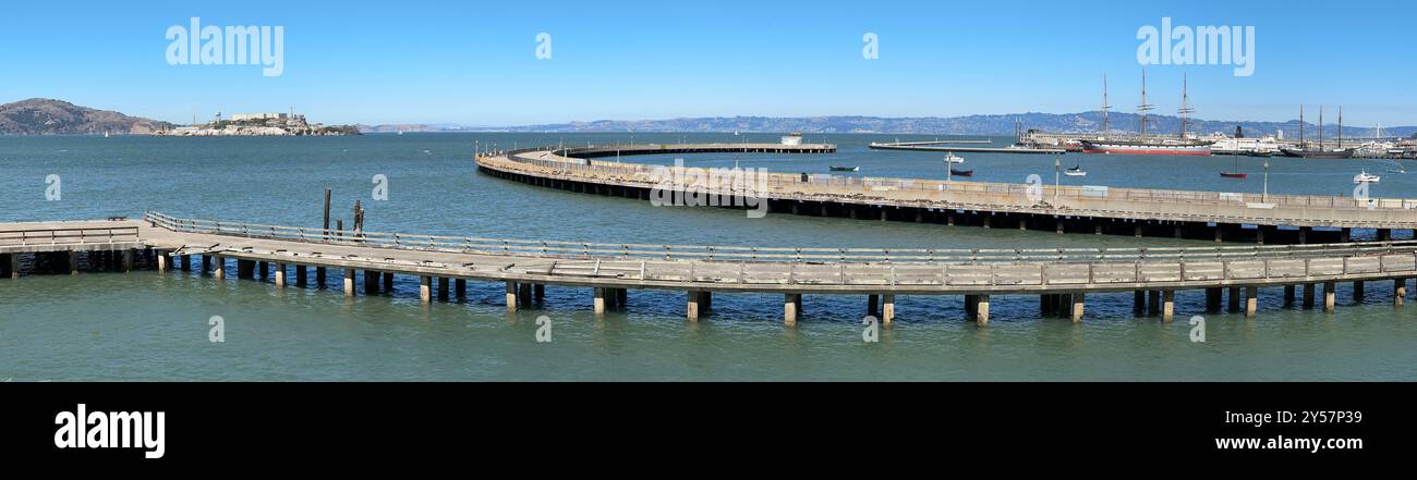 Panoramic view of the original Alcatraz Pier with Aquatic Park Pier and ...