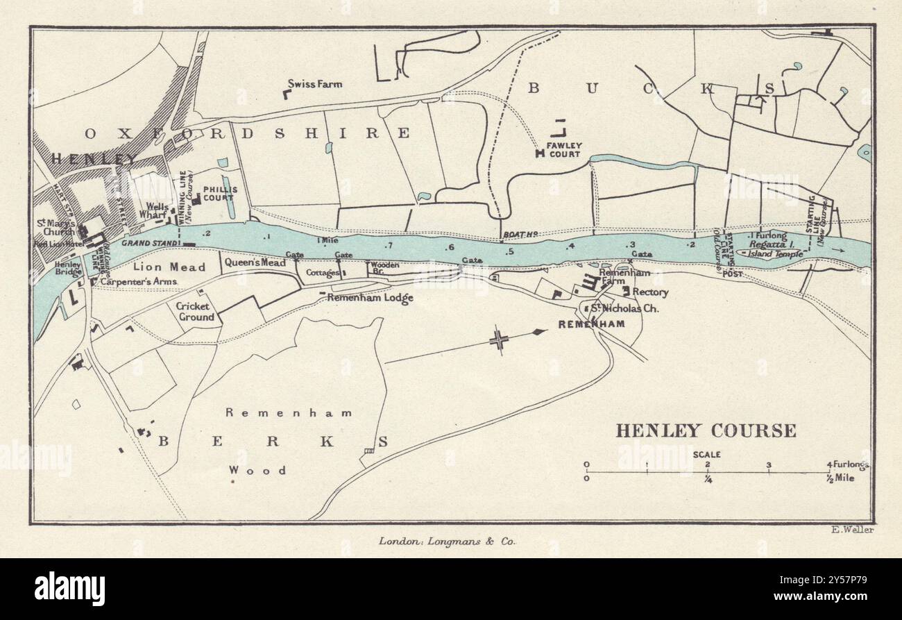 The Henley Royal Regatta rowing course by Edward Weller 1888 old ...