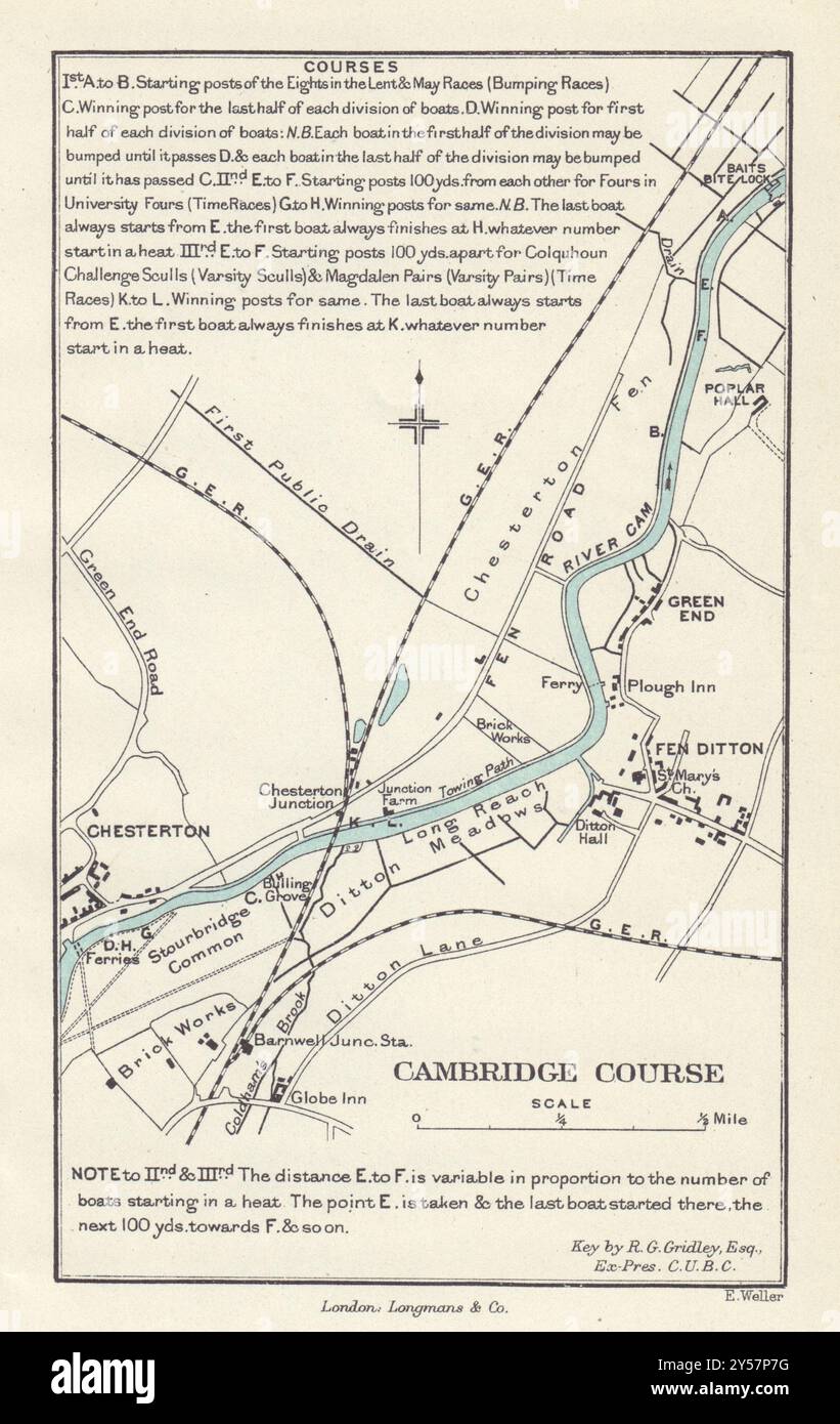 The Cambridge University Boat Club Bumps rowing course by Edward Weller ...