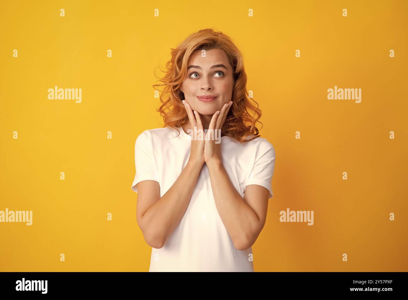 Surprised astonished young woman with open mouth. Female model face ...