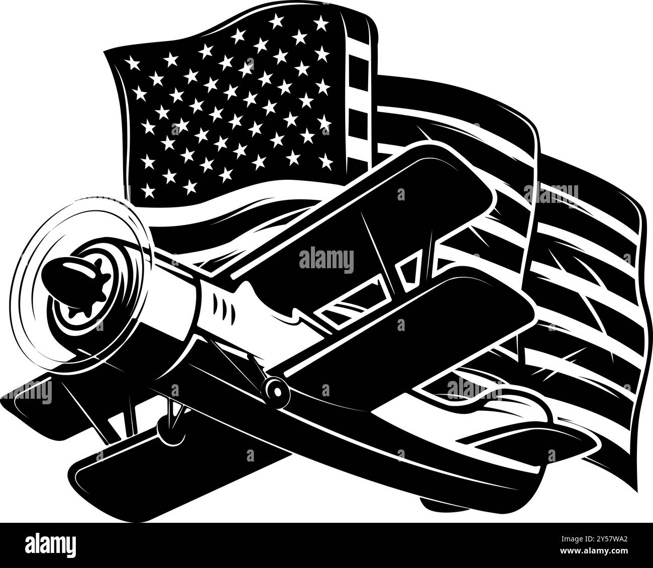 Retro airplane with american flag. Design element for poster, card ...